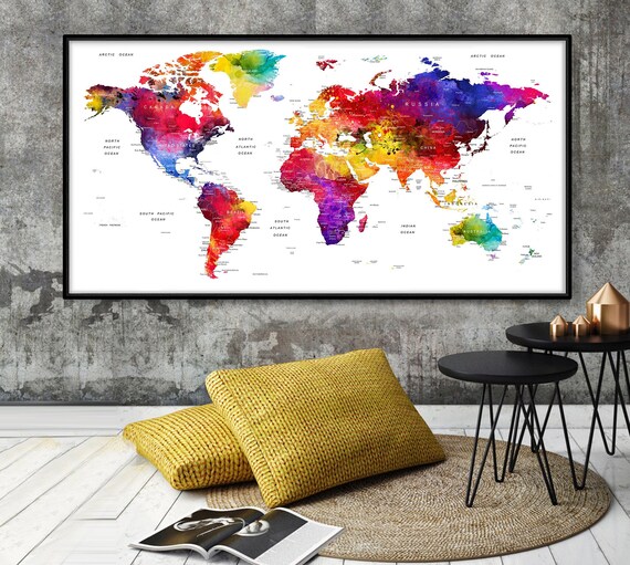 World Map Wall Art Large Poster Push Pin Travel Map - Etsy