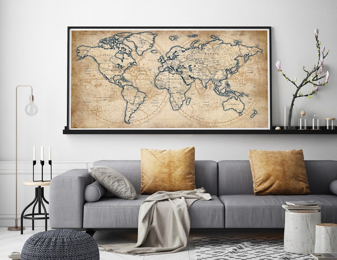 World Map Wall Art, World Map Poster, World Map Print, Map Art Print ...