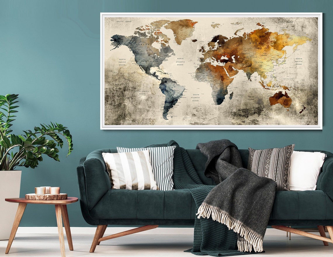 World Map Wall Art Mid Century Modern Wall Art Poster - Etsy