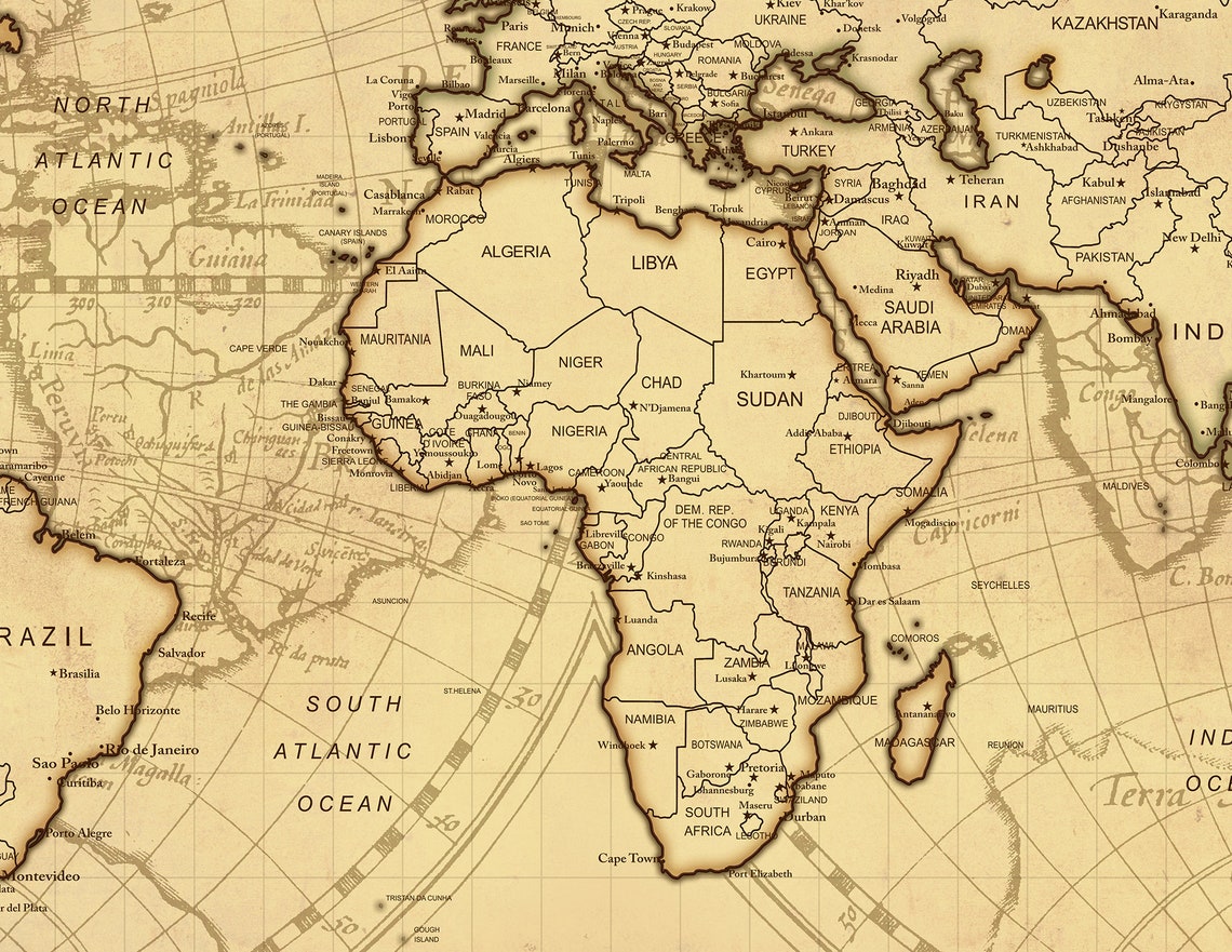 Extra Large Push Pin World Map Sepia Background Map Beige - Etsy