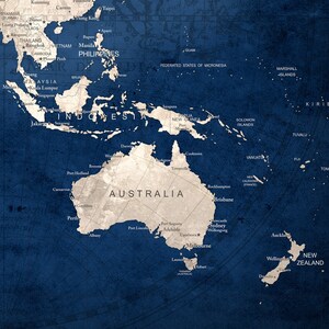 Large Navy Blue World Map Art Poster, Abstract Blue Push Pin Map ...