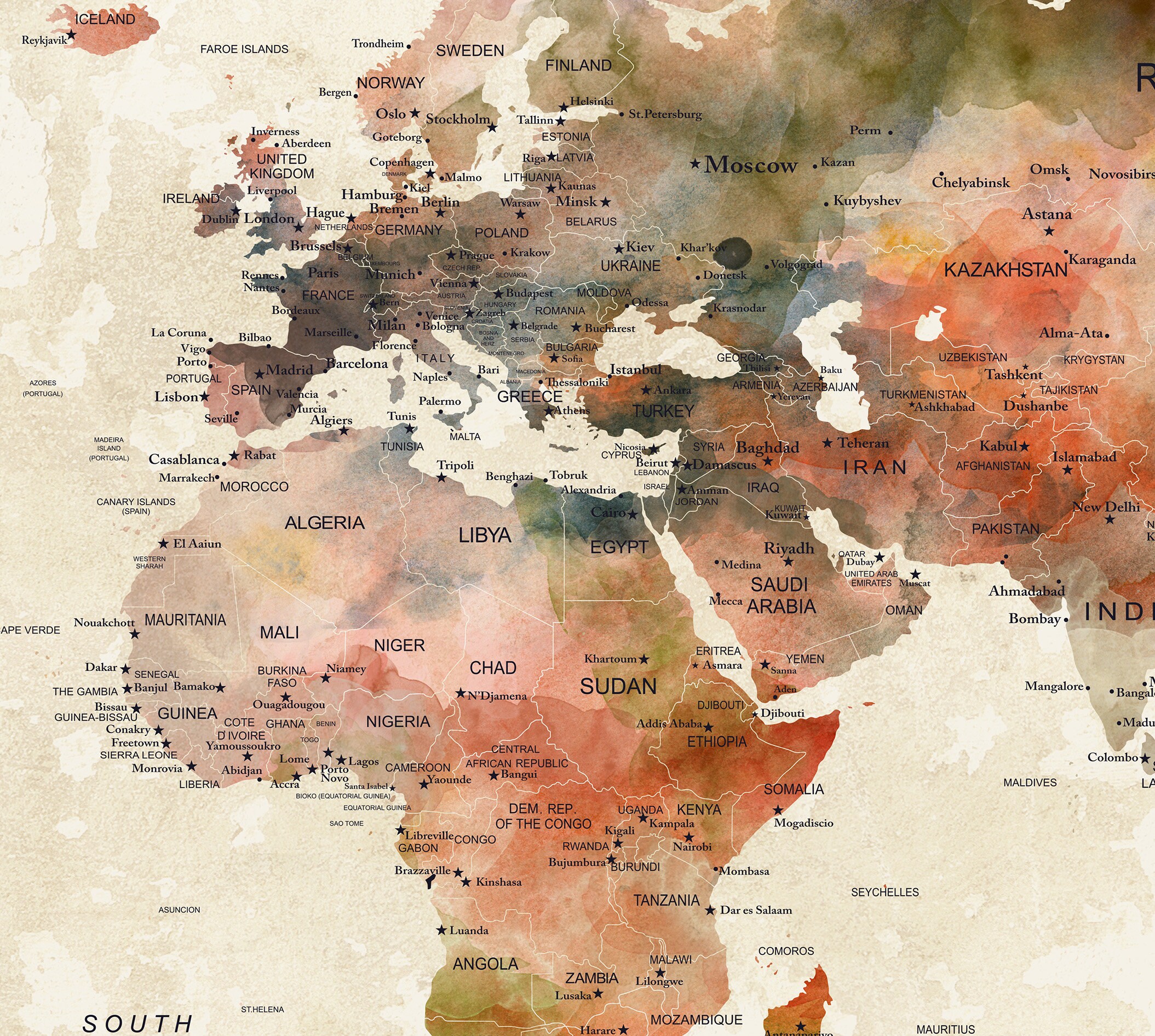 World Map Large Poster Wall Hanging, Push Pin Living Room Map of the ...