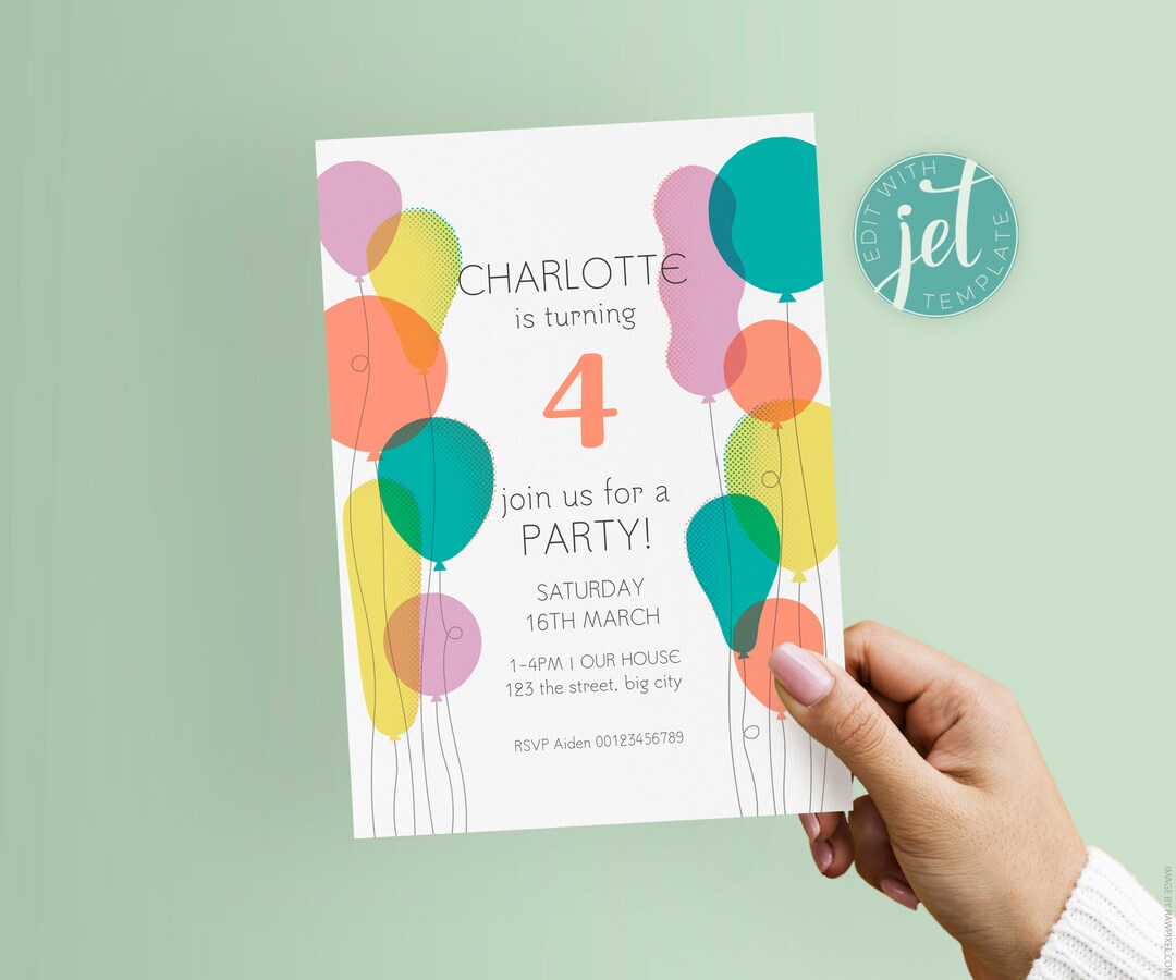 Printable Digital Invitation | Kids Birthday | Balloon Party Invite ...