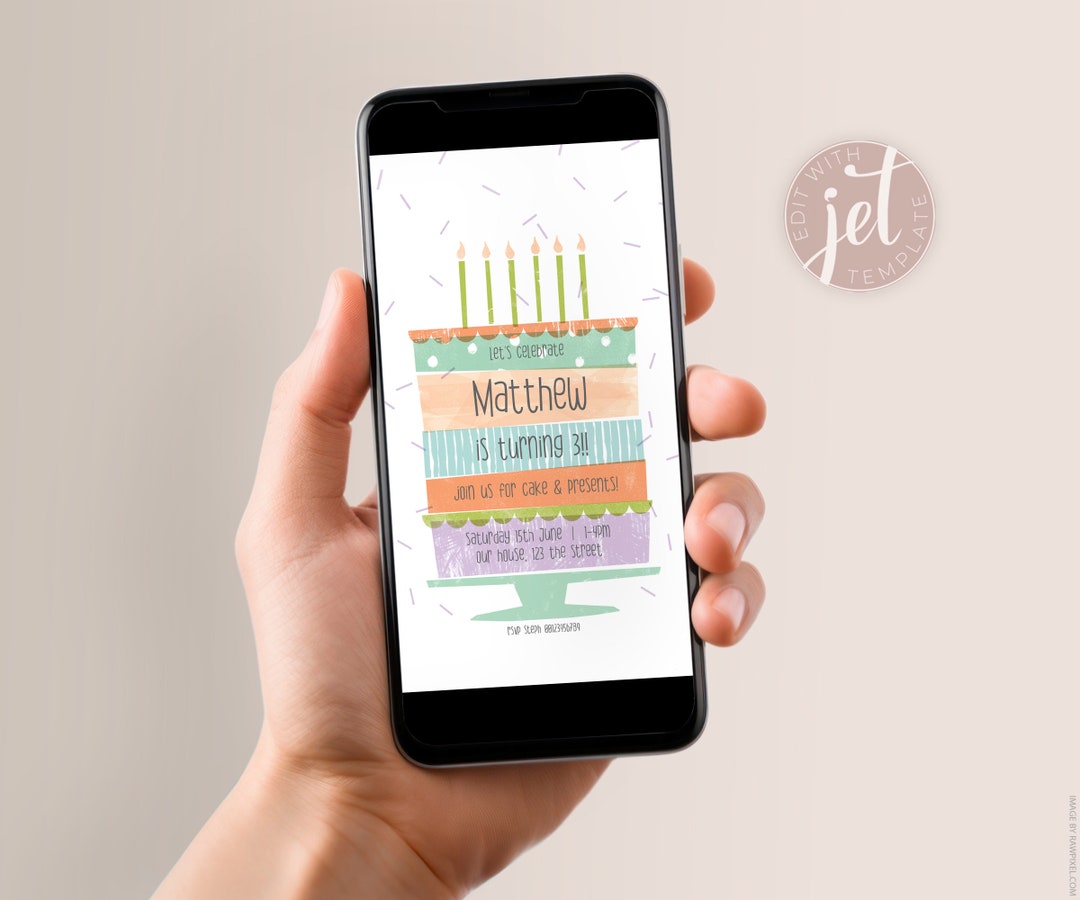 Digital Phone Invitation for Kids Birthday | Big Cake Party Invite ...