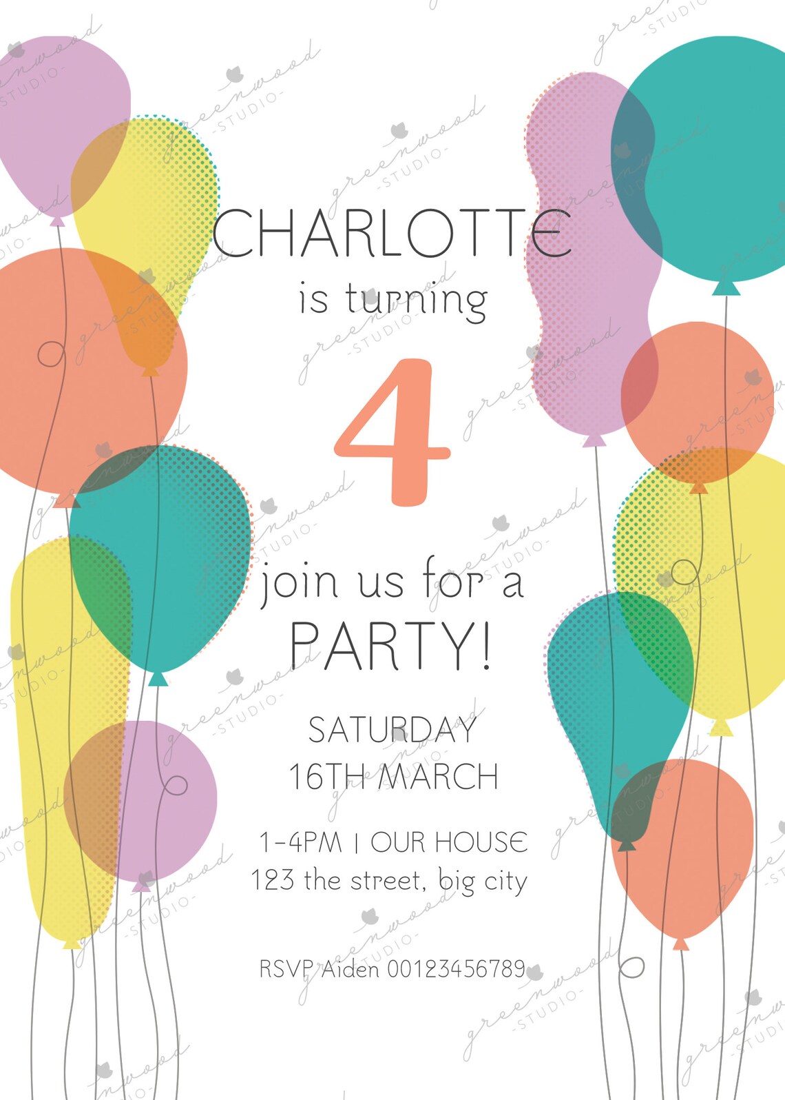 Printable Digital Invitation | Kids Birthday | Balloon Party Invite ...