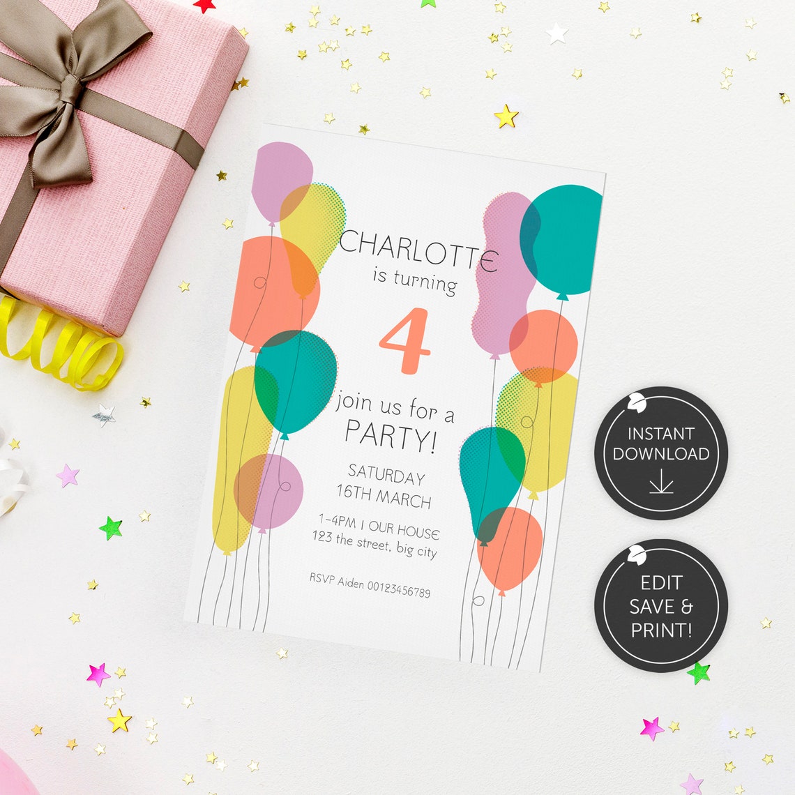 Printable Digital Invitation | Kids Birthday | Balloon Party Invite ...