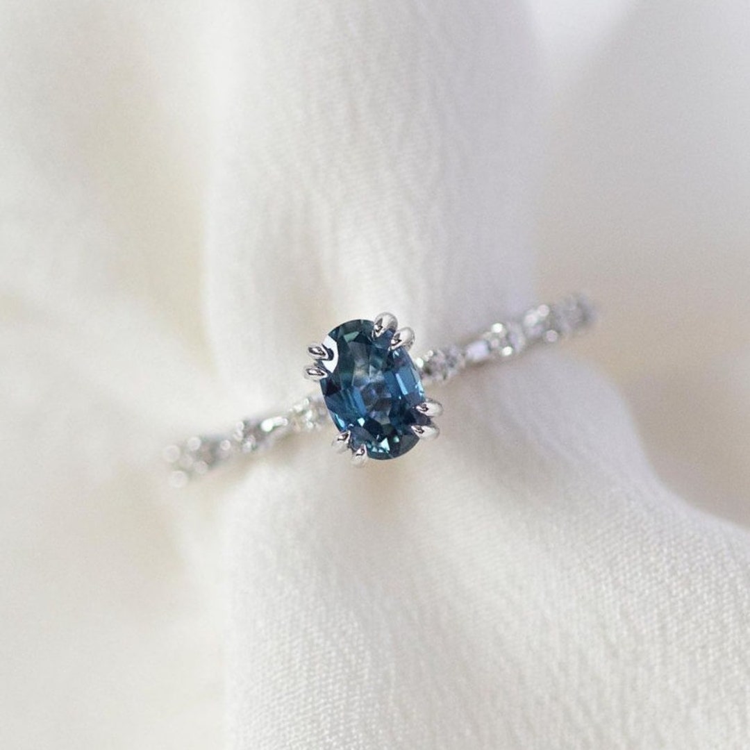 Teal Sapphire Ring Minimalist Engagement Ring Solitaire Ring ...