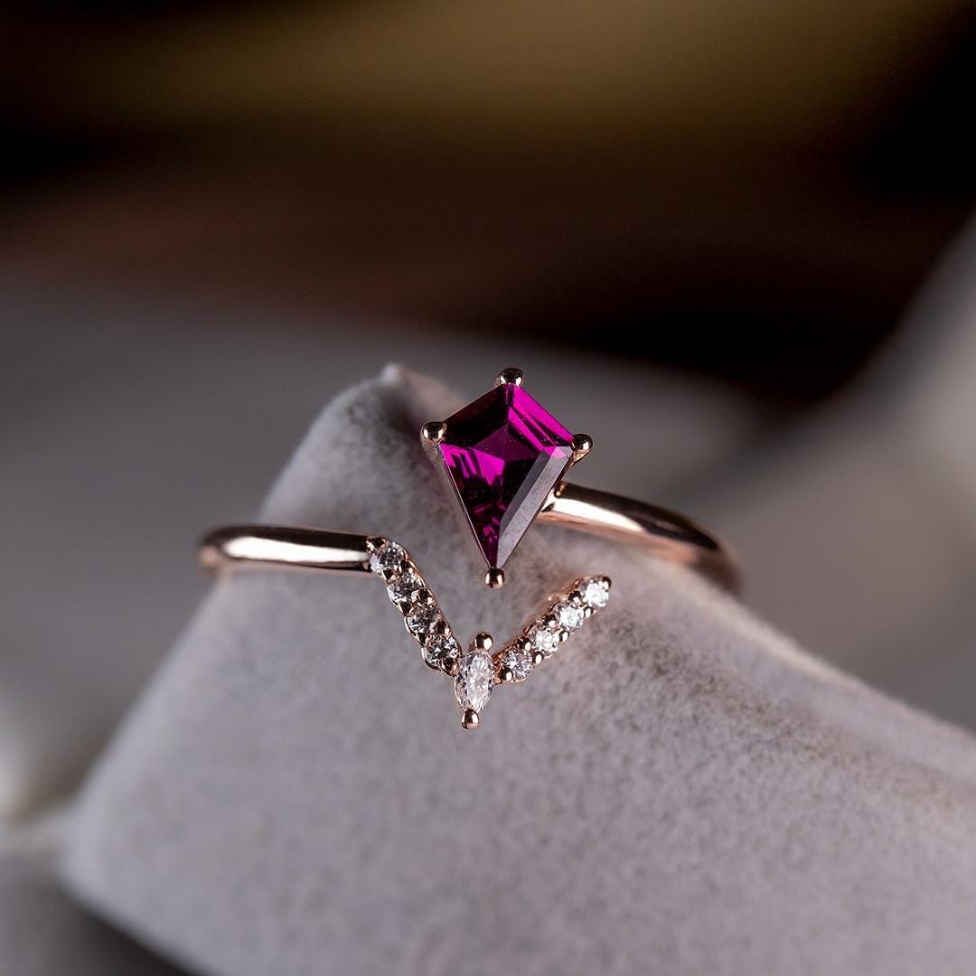 Kite Cut Pink Ruby Ring: American Diamond Engagement Ring - Etsy