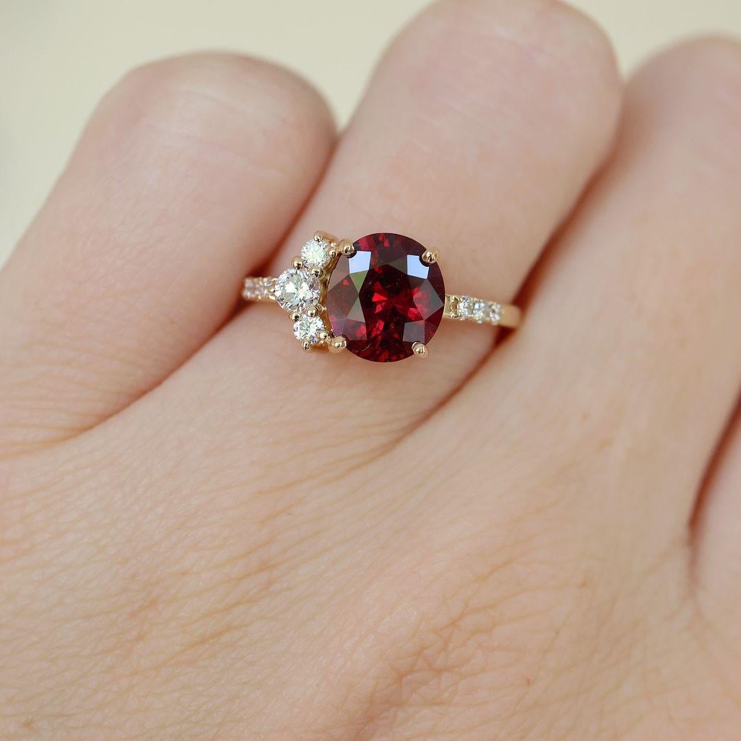 Ruby Engagement Ring: Oval Red Gem, American Diamond Accents - Etsy