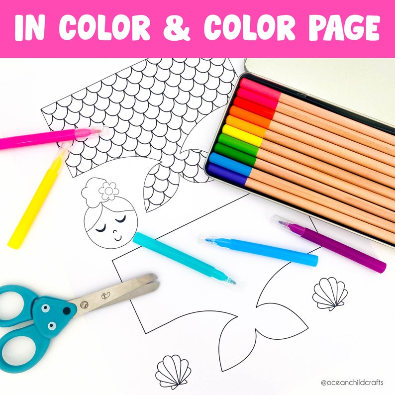 Coloring Page Mermaid Puppet, Craft a Mermaid Worksheet DIY Puppets ...