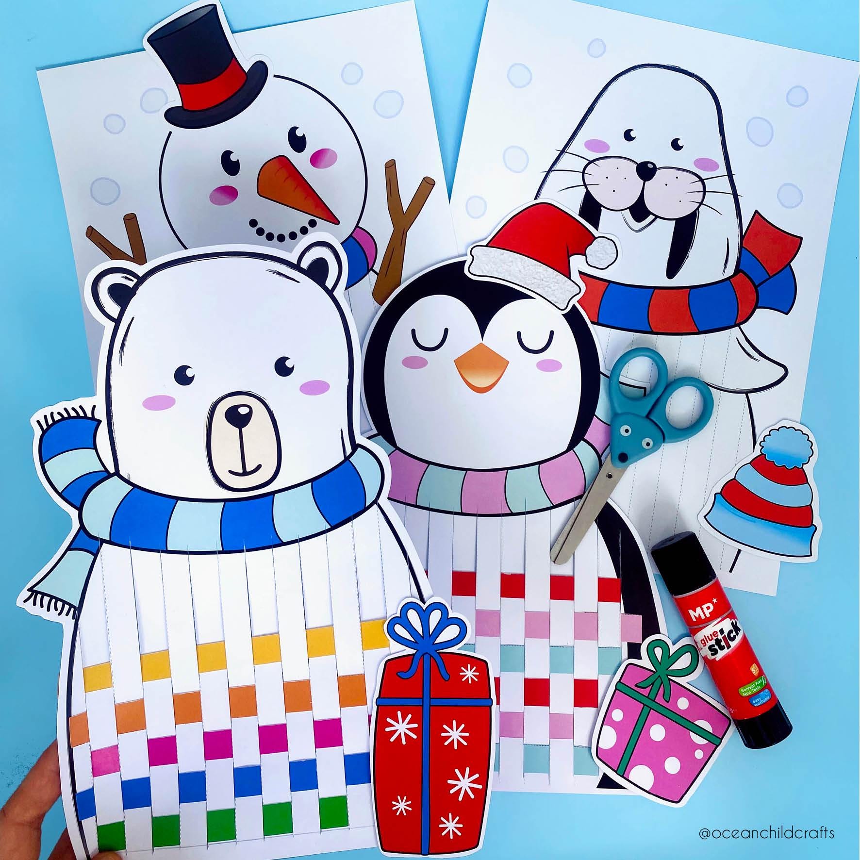 Printable Winter Bundle Art Activity Kids: Snowman Penguin Polarbear ...