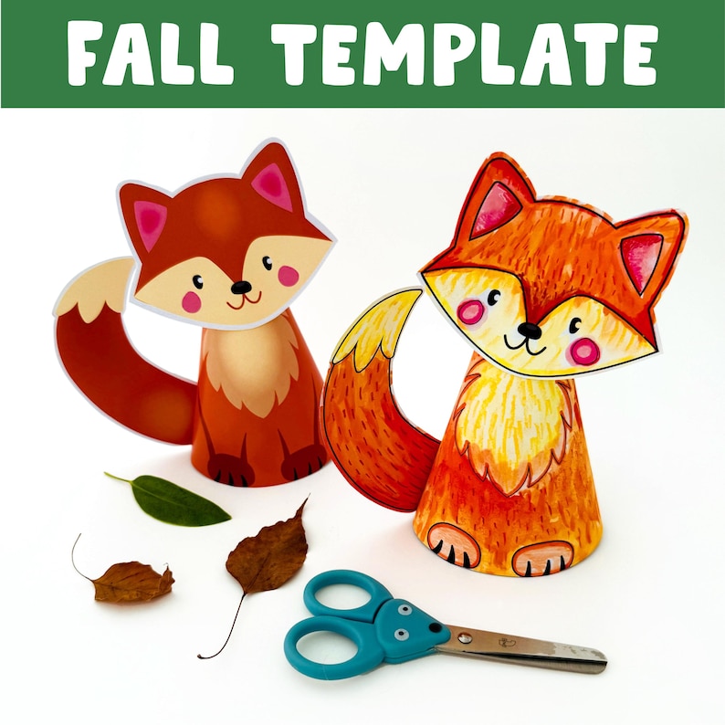 Fox Craft Printable Fall Woodland Animal Activity, Kids Coloring & Cut ...