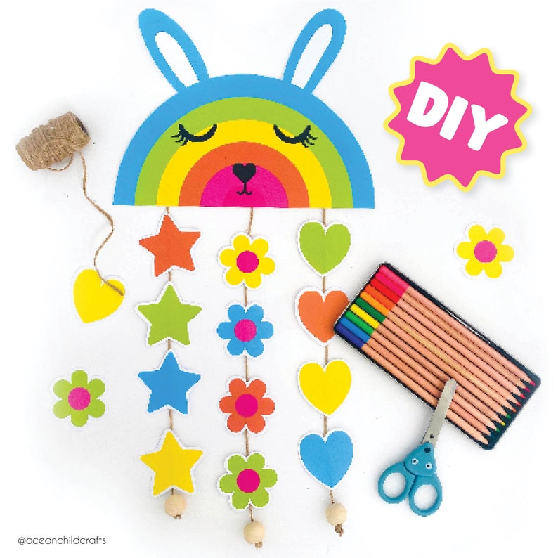 Rainbow Mobile Printable Craft Kids Coloring Rainbow Printable Bunny ...