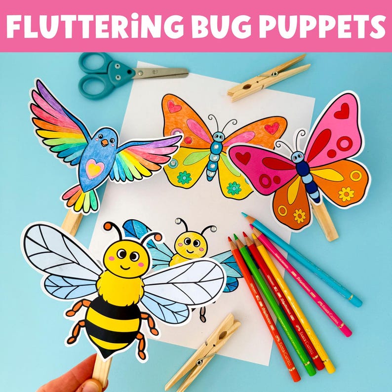 Bug Clothespin Puppet Craft Printable for Kids | Butterfly Bee Bird ...