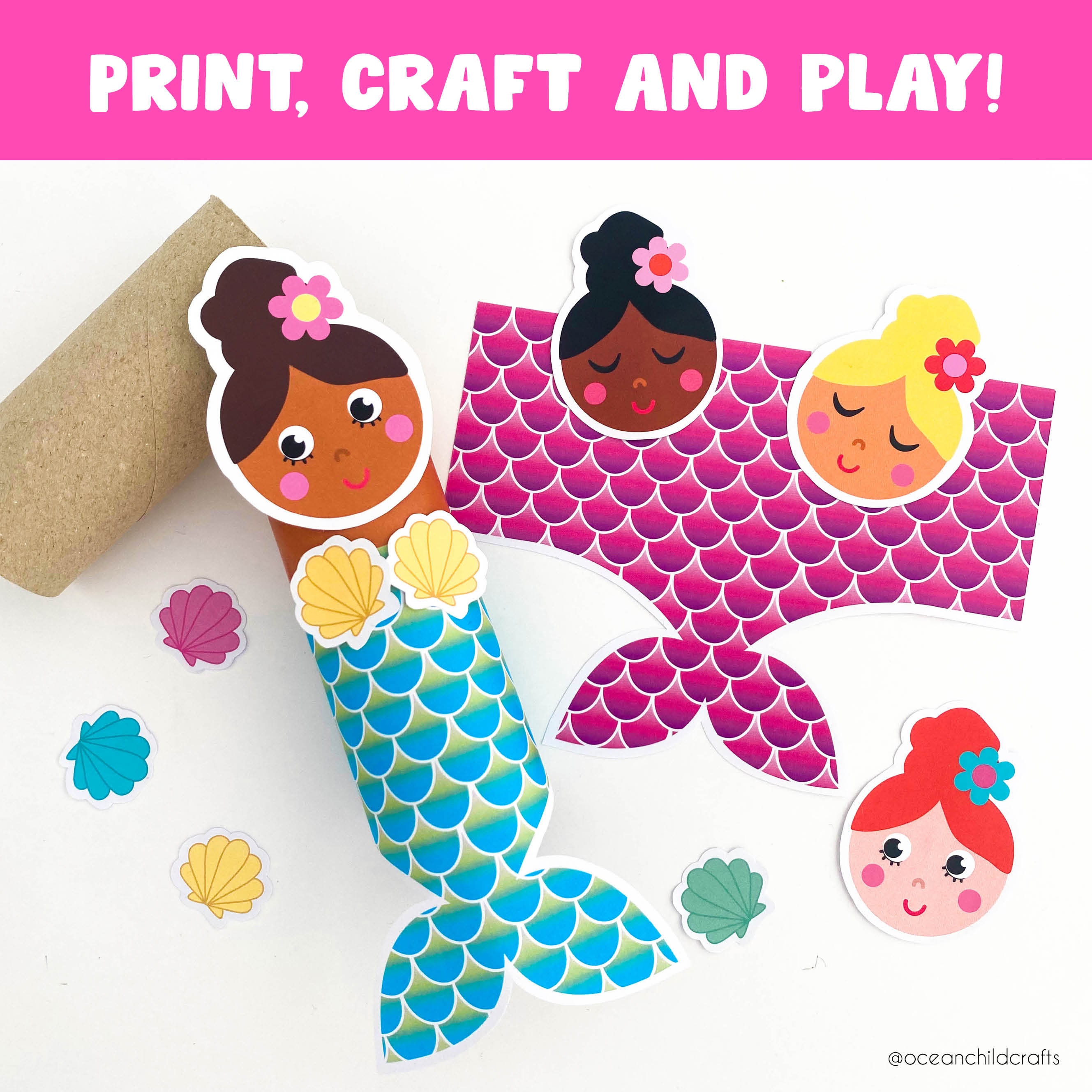 Coloring Page Mermaid Puppet, Craft a Mermaid Worksheet DIY Puppets ...