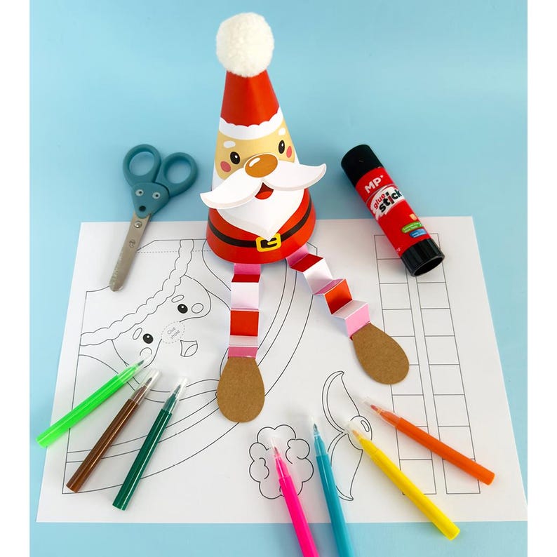 Printable Santa Craft for Kids | Christmas Coloring Page & Cone Paper ...