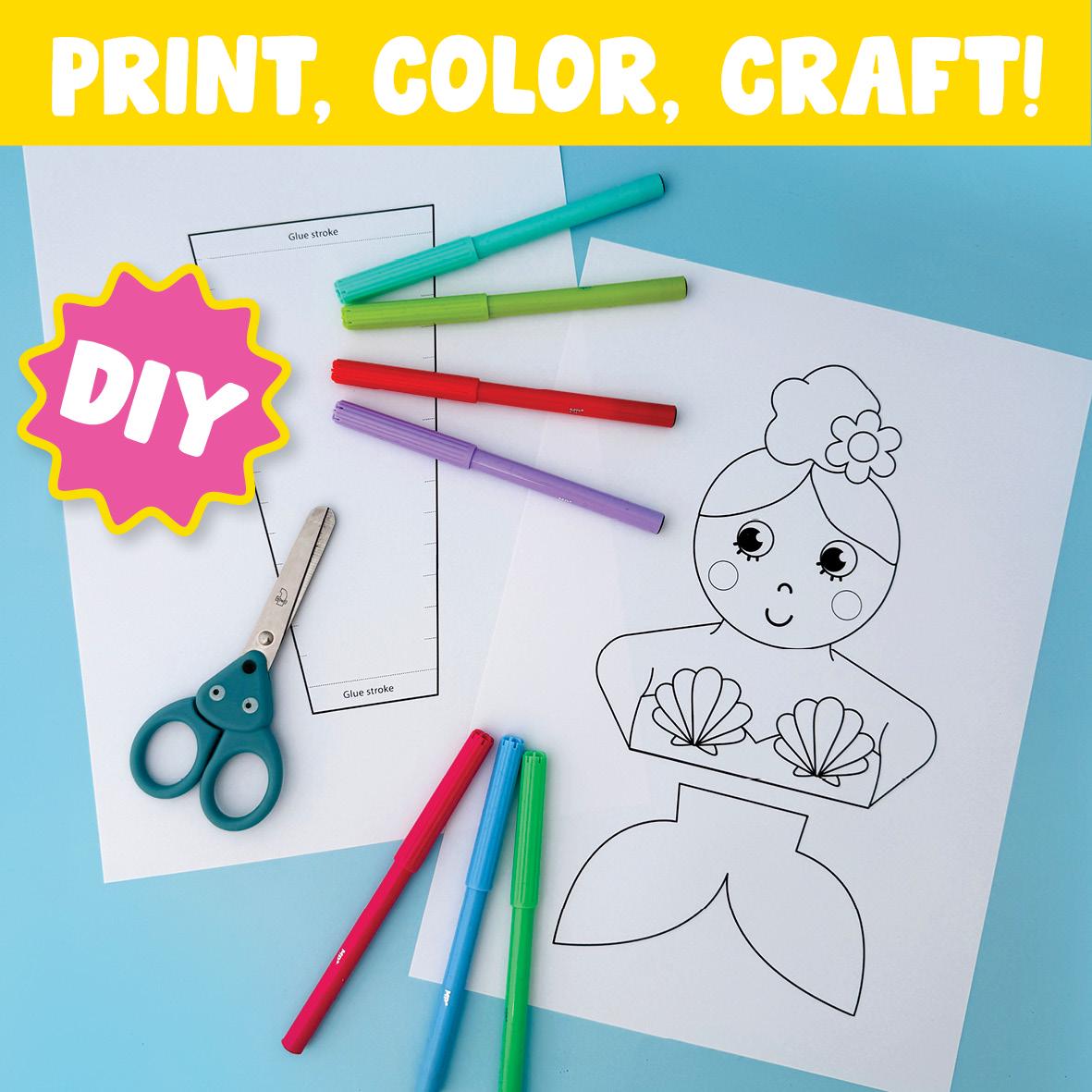 Fun DIY Mermaid Puppet Coloring Craft Printable Kids Summer Ocean ...