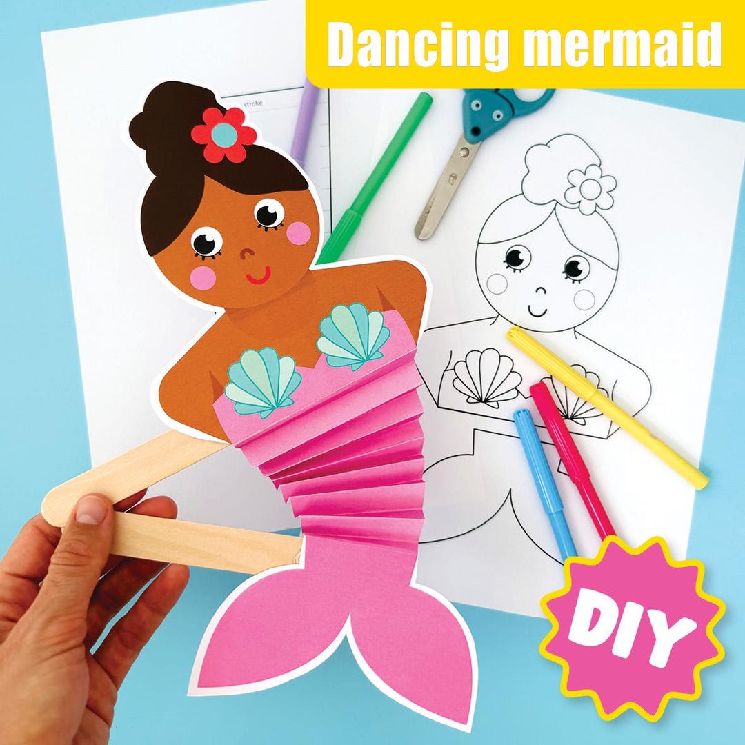 Mermaid Puppet Craft Printable – Ocean Theme Summer Activity for Kids ...