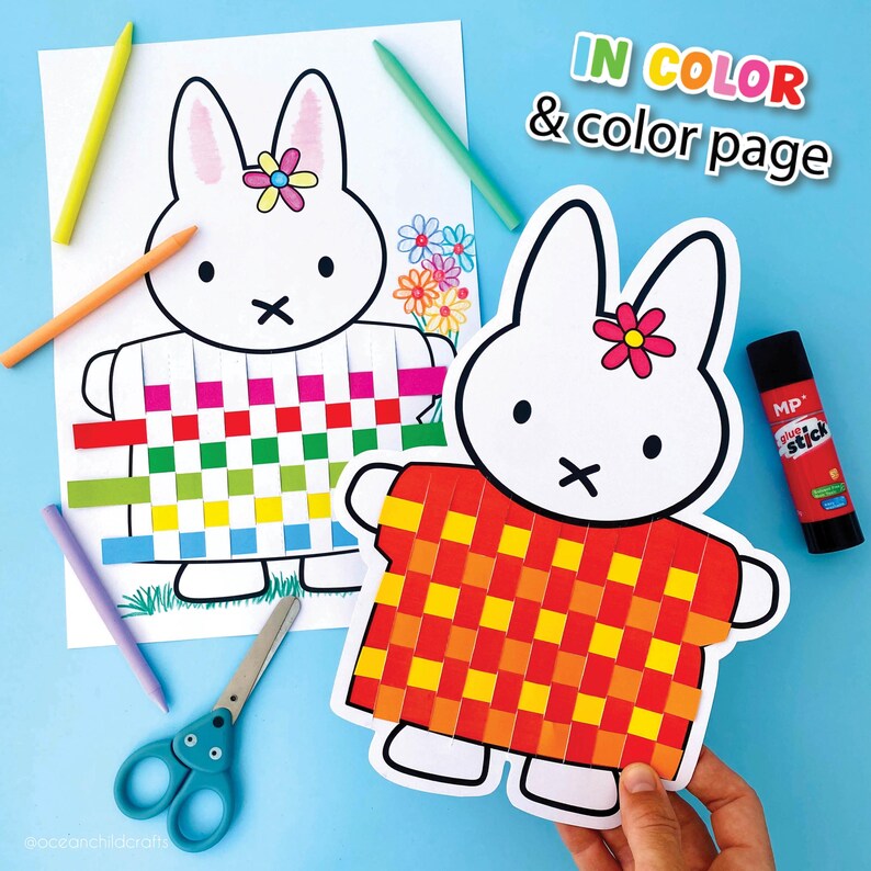 Preschool Bunny Craft Printable and Coloring Page – Paper Weaving Bunny ...