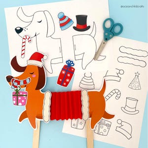 FUN Christmas Activity Dancing Dog Craft Printable, DIY Template ...