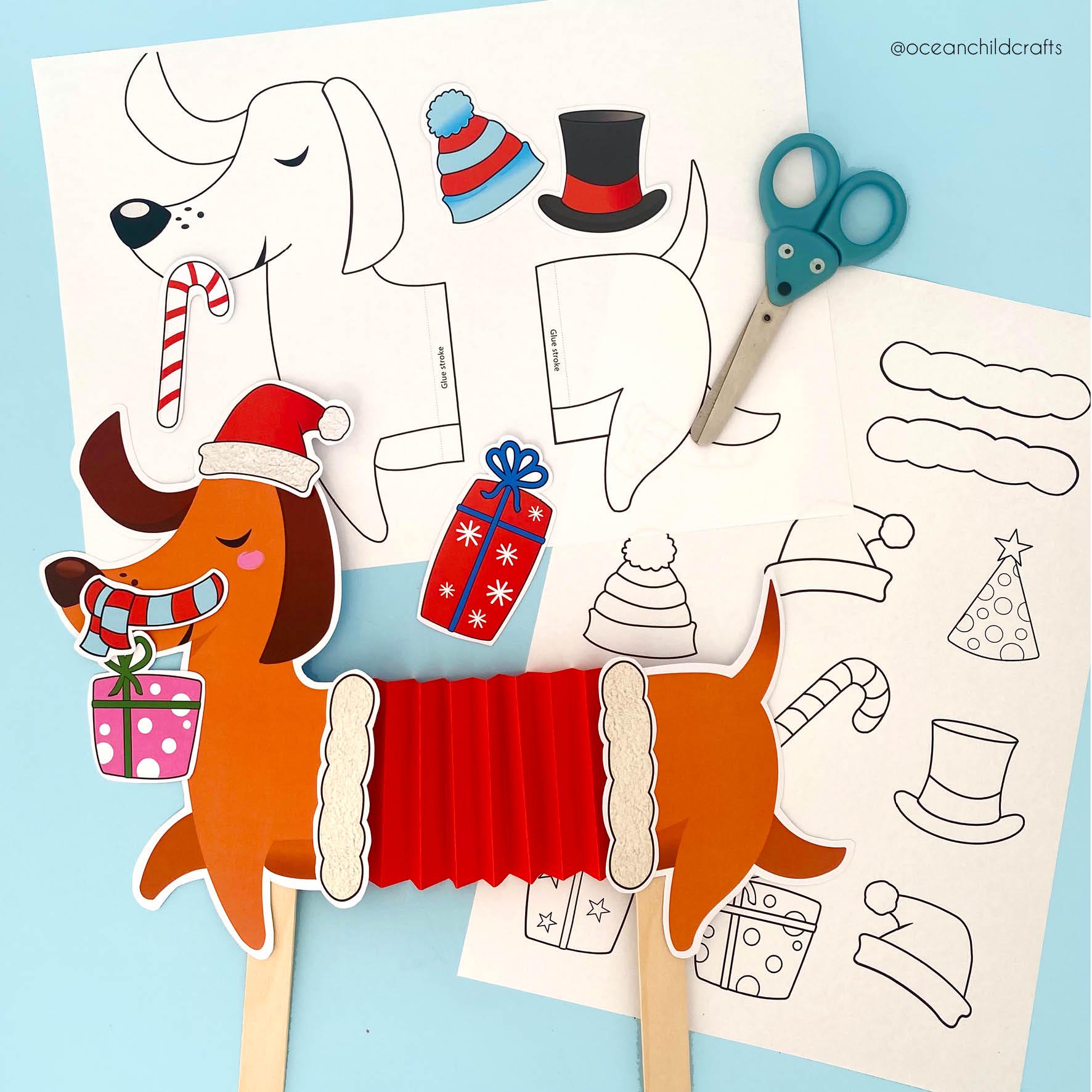 FUN Christmas Activity Dancing Dog Craft Printable, DIY Template ...