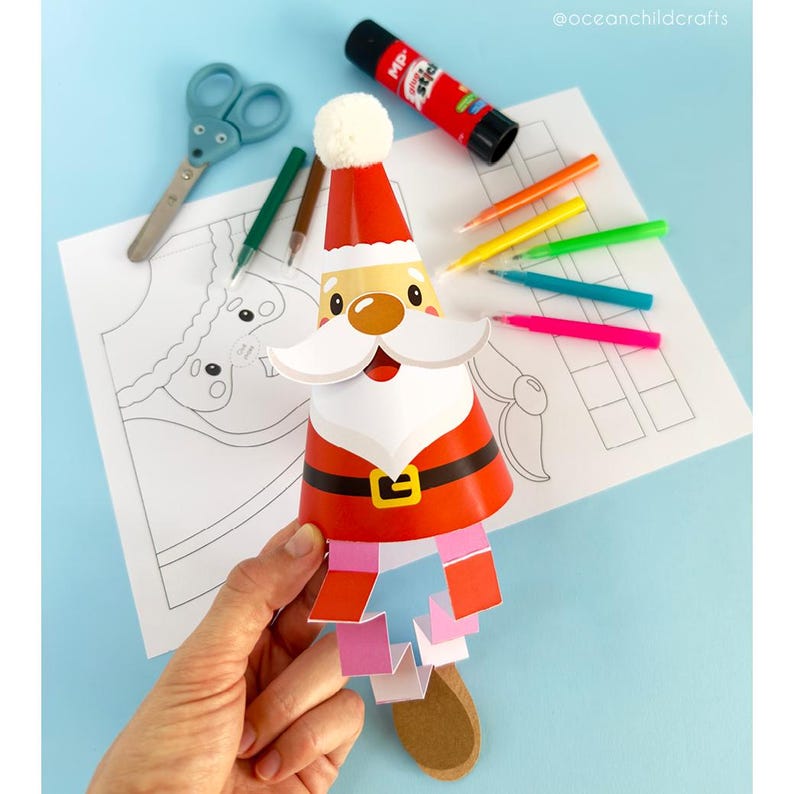 Printable Santa Craft + Coloring Page | Christmas Kids Activity Print ...