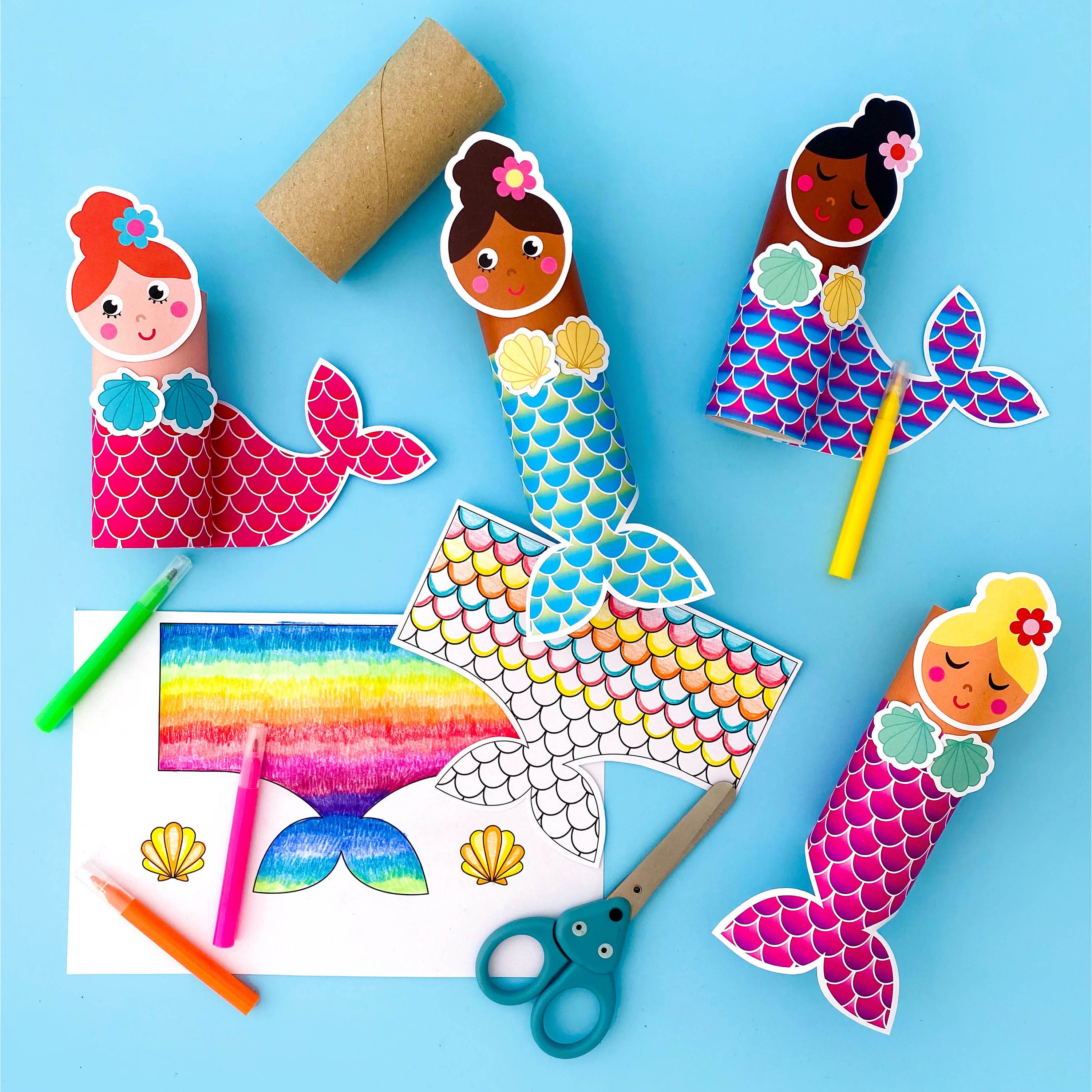 Coloring Page Mermaid Puppet, Craft a Mermaid Worksheet DIY Puppets ...