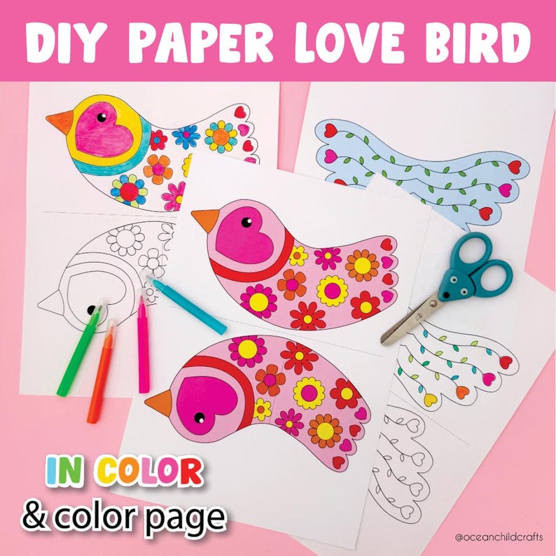 DIY Mobile Spring Bird Craft Valentine's Day Coloring Activity ...