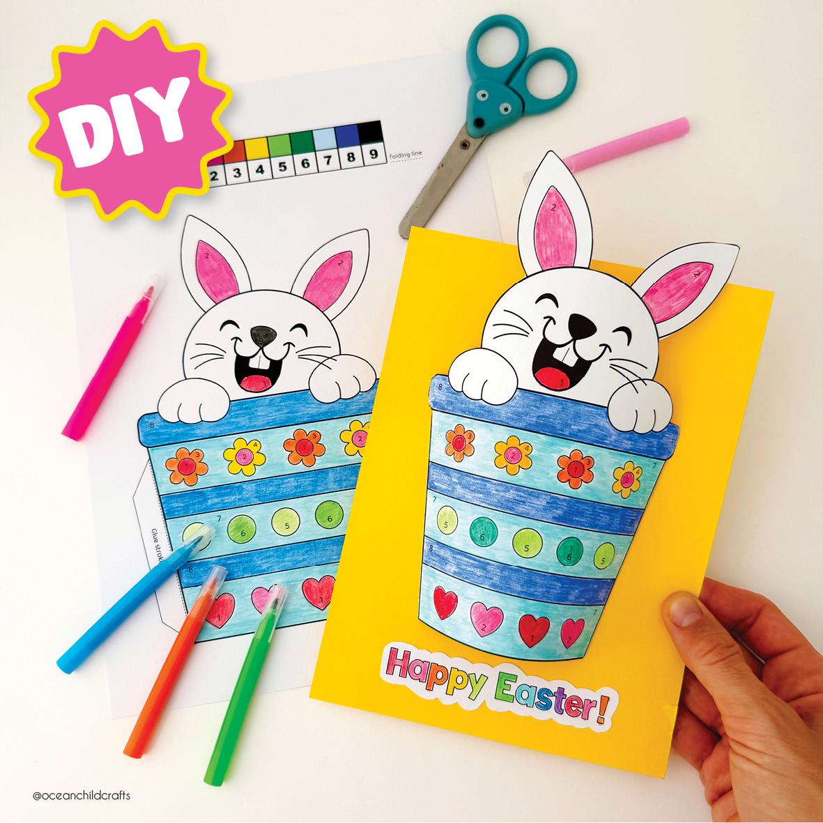 Printable Color by Code Easter Bunny Craft Pop up Card Spring Activity ...