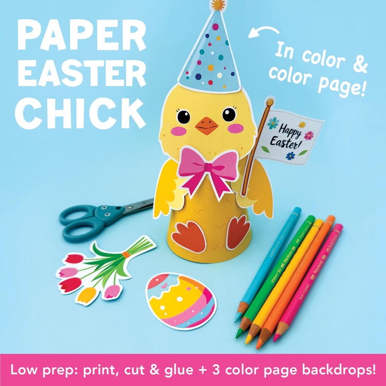 Easter Puppets Craft for Kids – Coloring Bunny, Chick, Lamb & Hen ...