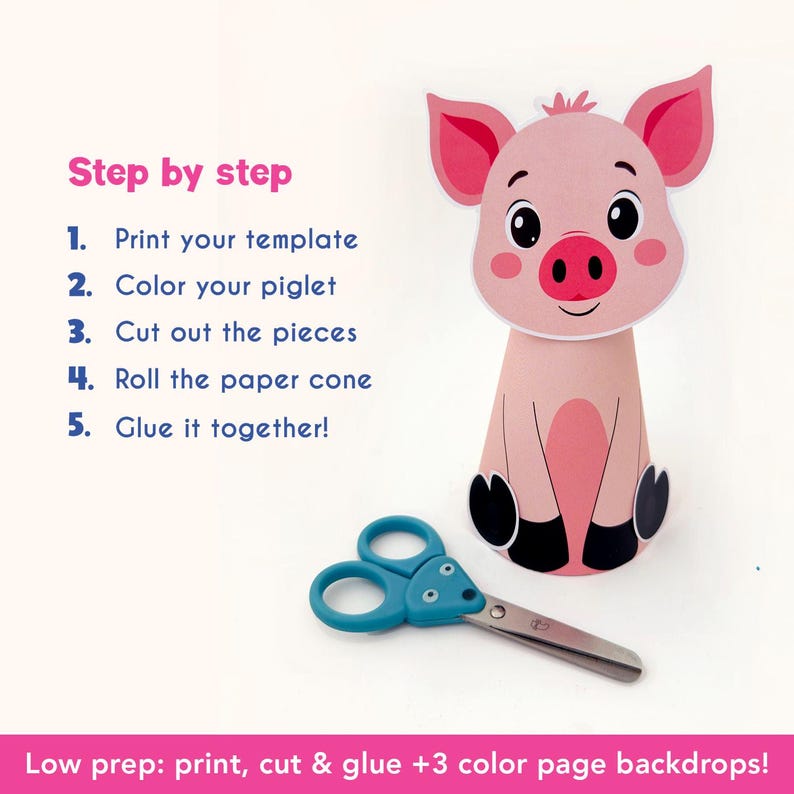 Paper Cone Pig Craft Printable | Farm Animal Piglet Craft for Kids ...