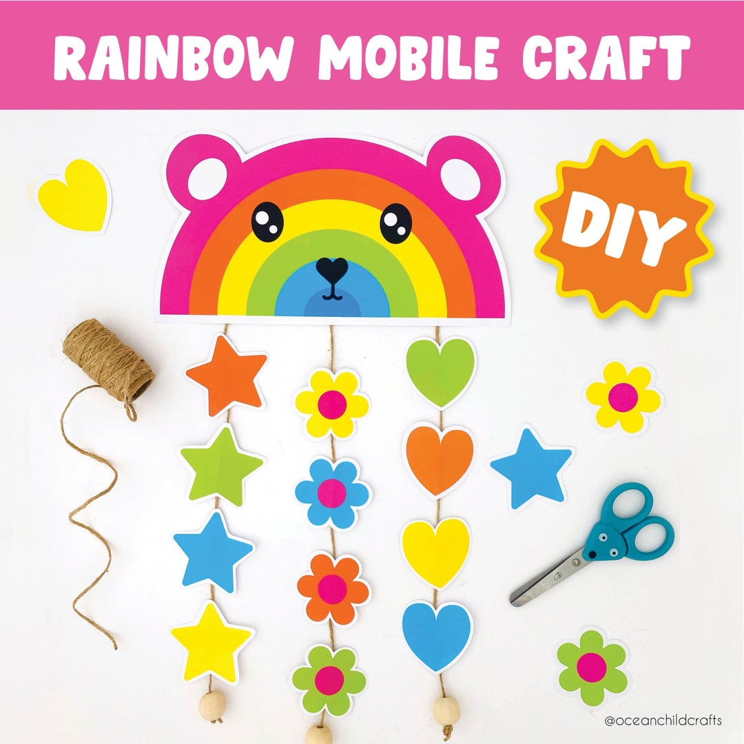 DIY Rainbow Mobile Craft Printable Bear Mobile Printable Kids Coloring ...