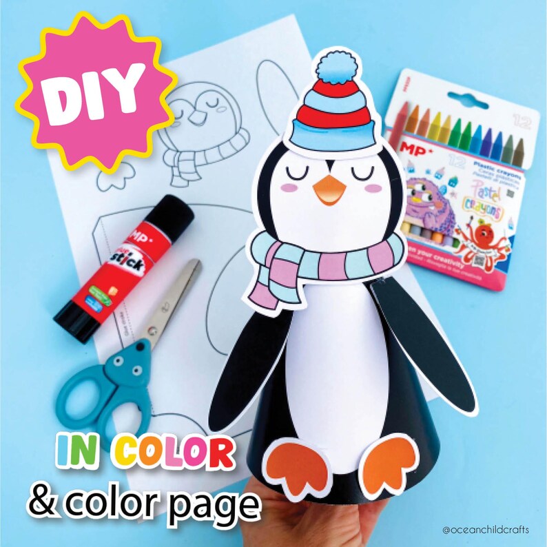 FIVE 3D Paper Cone Winter Puppet Bundle: Santa, Reindeer, Penguin ...