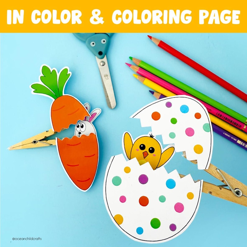 Easter Egg Surprise Craft Printable Color Cut and Glue Bunny Coloring ...