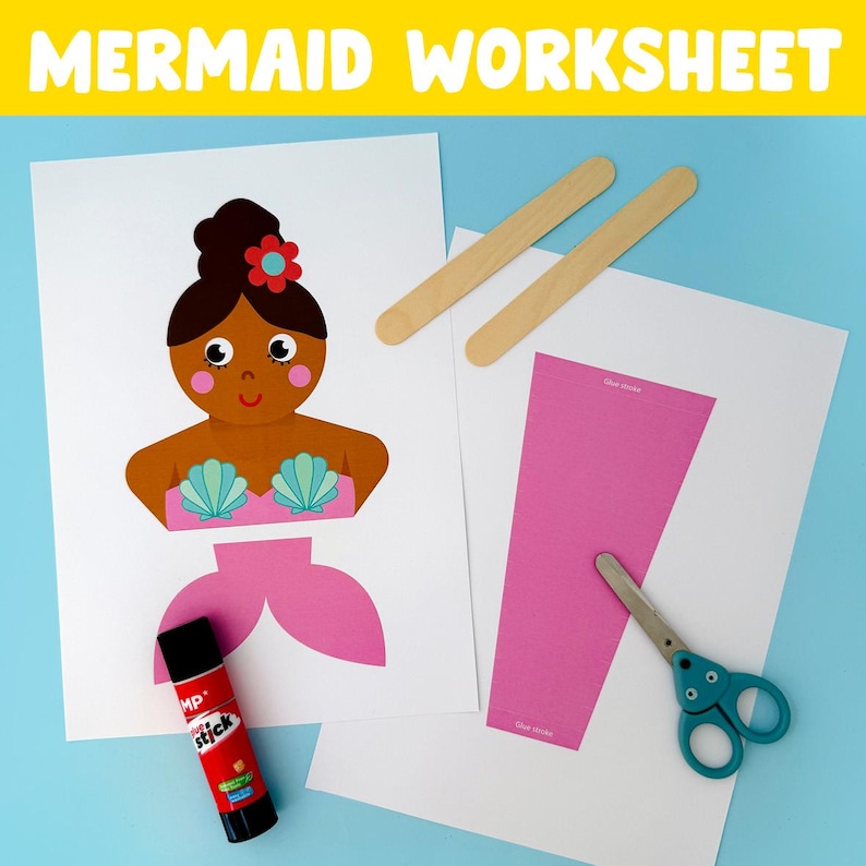 Fun DIY Mermaid Puppet Coloring Craft Printable Kids Summer Ocean ...