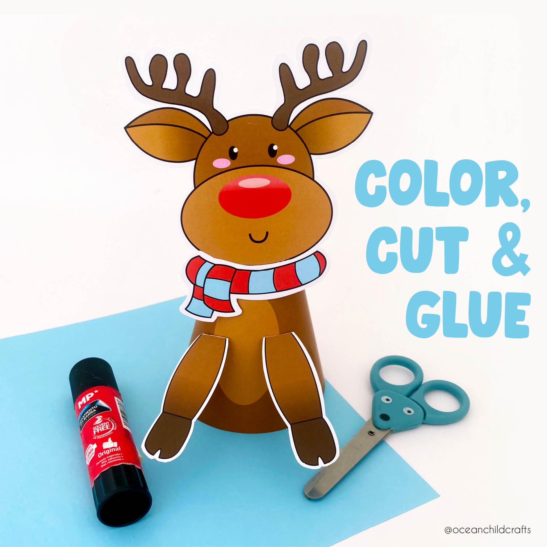 Rudolph Reindeer Paper Puppet: Christmas Craft Activity (printable) - Etsy