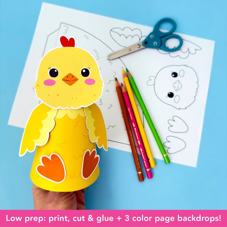 Easter Puppets Craft for Kids – Coloring Bunny, Chick, Lamb & Hen ...