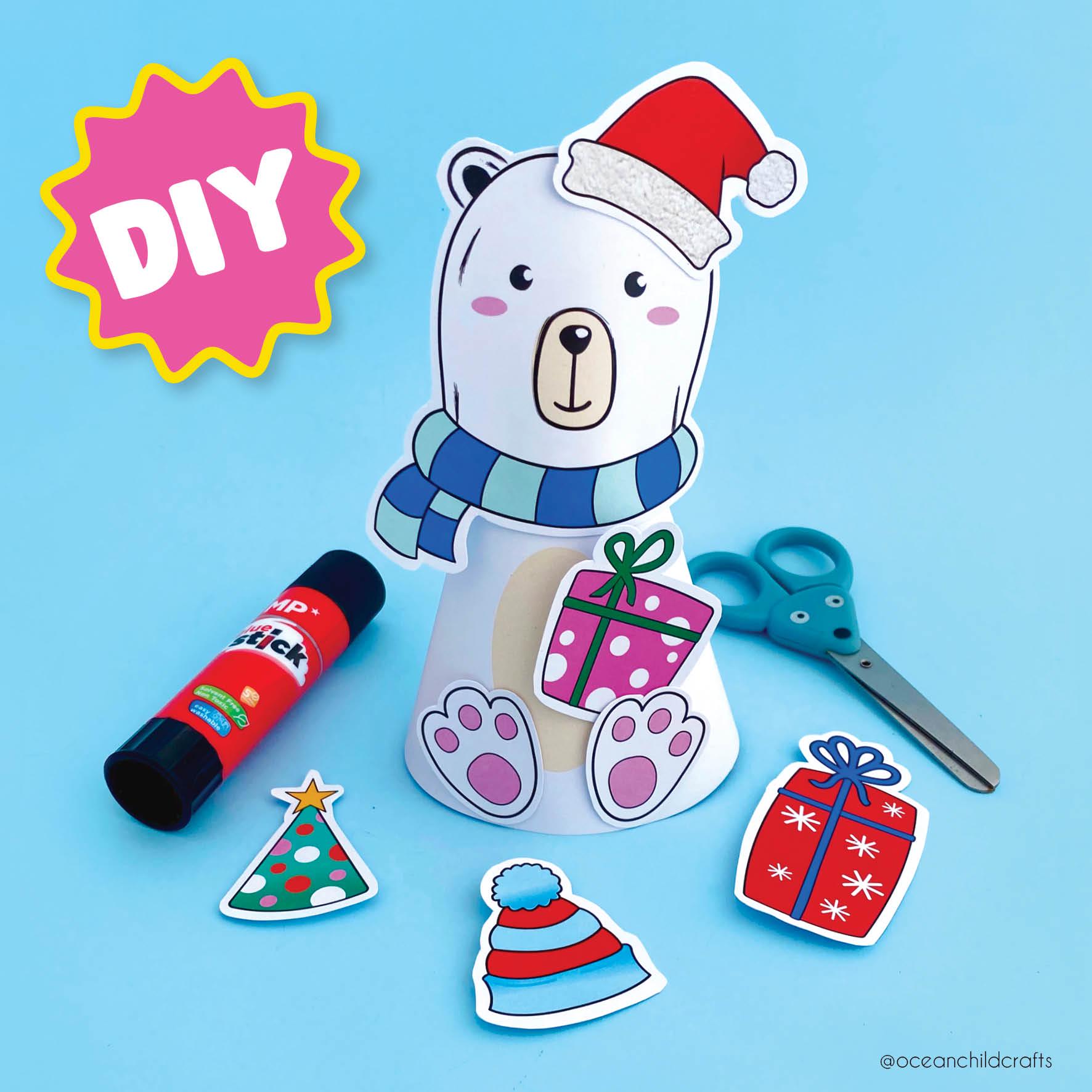 DIY Polar Bear Craft Printable Kids, Christmas Bear Puppet Preschool ...