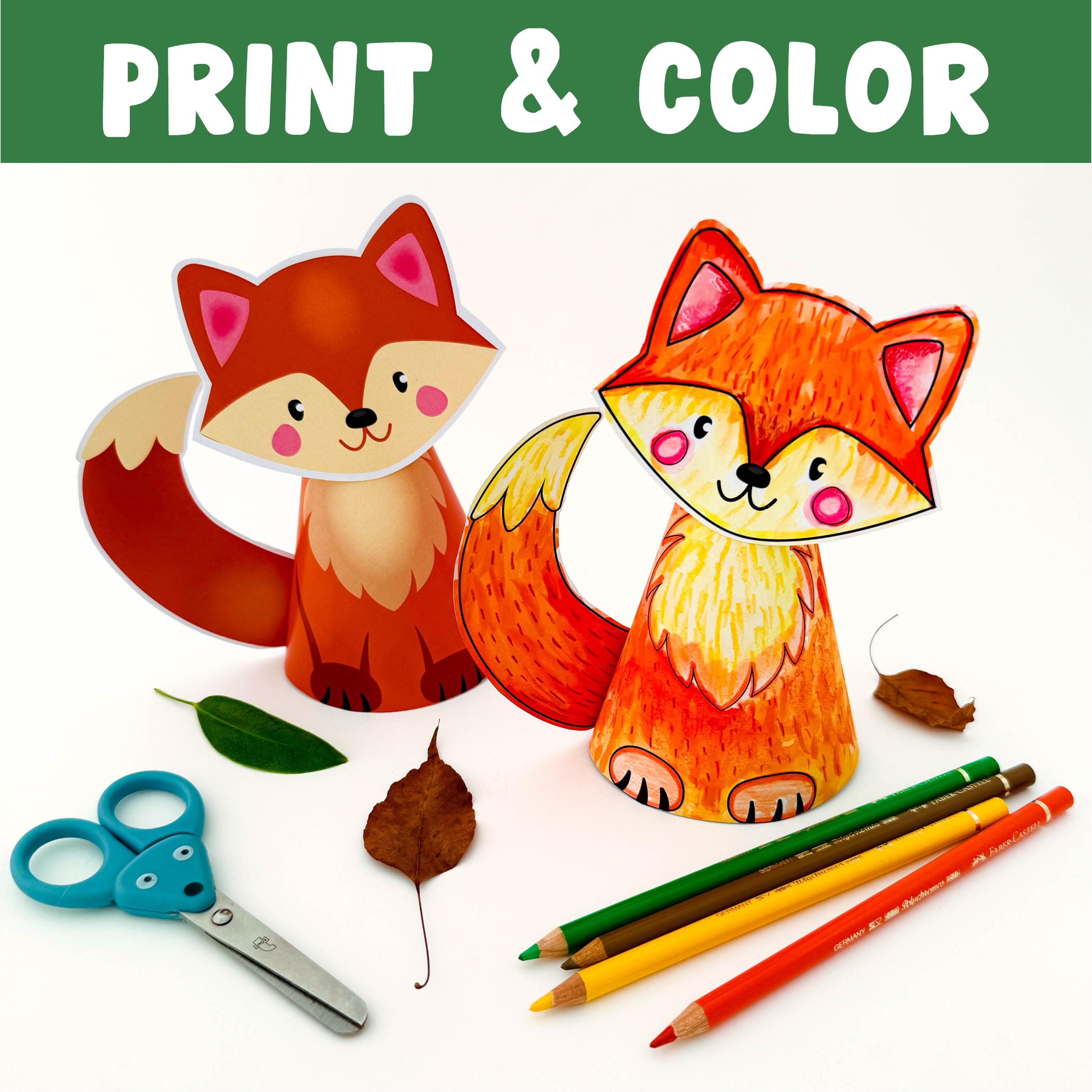 Fox Craft Printable Fall Woodland Animal Activity, Kids Coloring & Cut ...