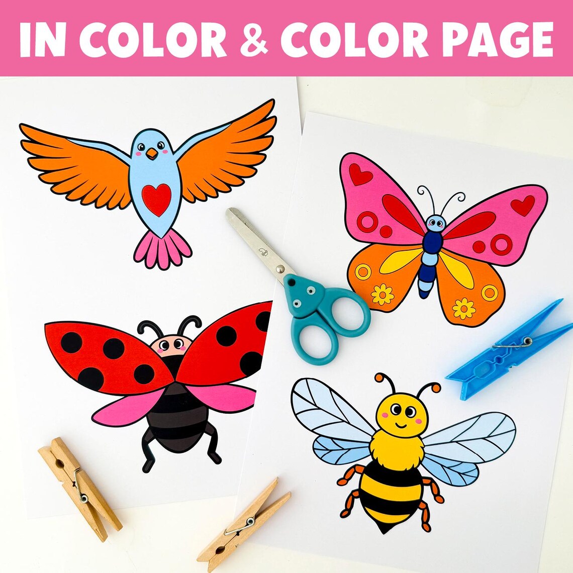 Bug Clothespin Puppet Craft Printable for Kids | Butterfly Bee Bird ...