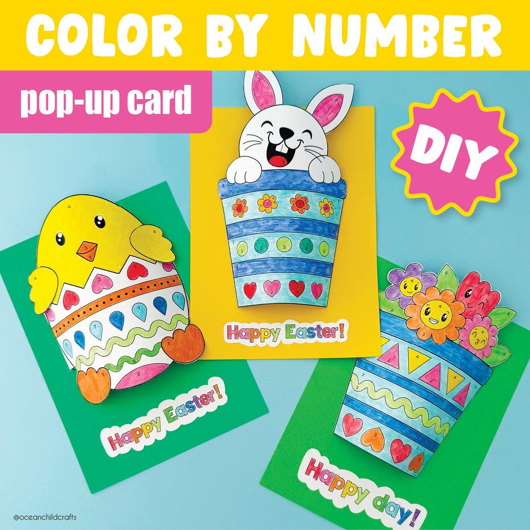 Color by Number Easter Pop-up Card Printable Spring Craft Color by Code ...
