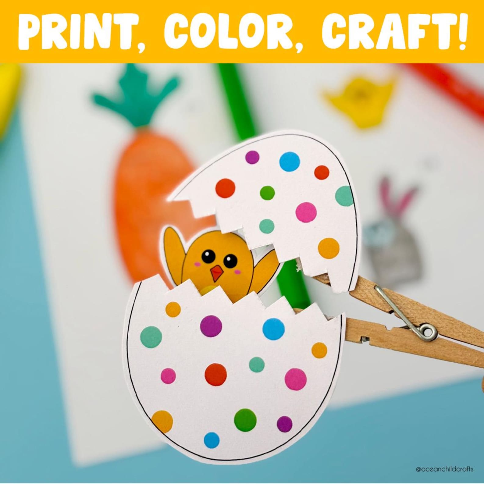 Easter Egg Surprise Craft Printable Color Cut and Glue Bunny Coloring ...