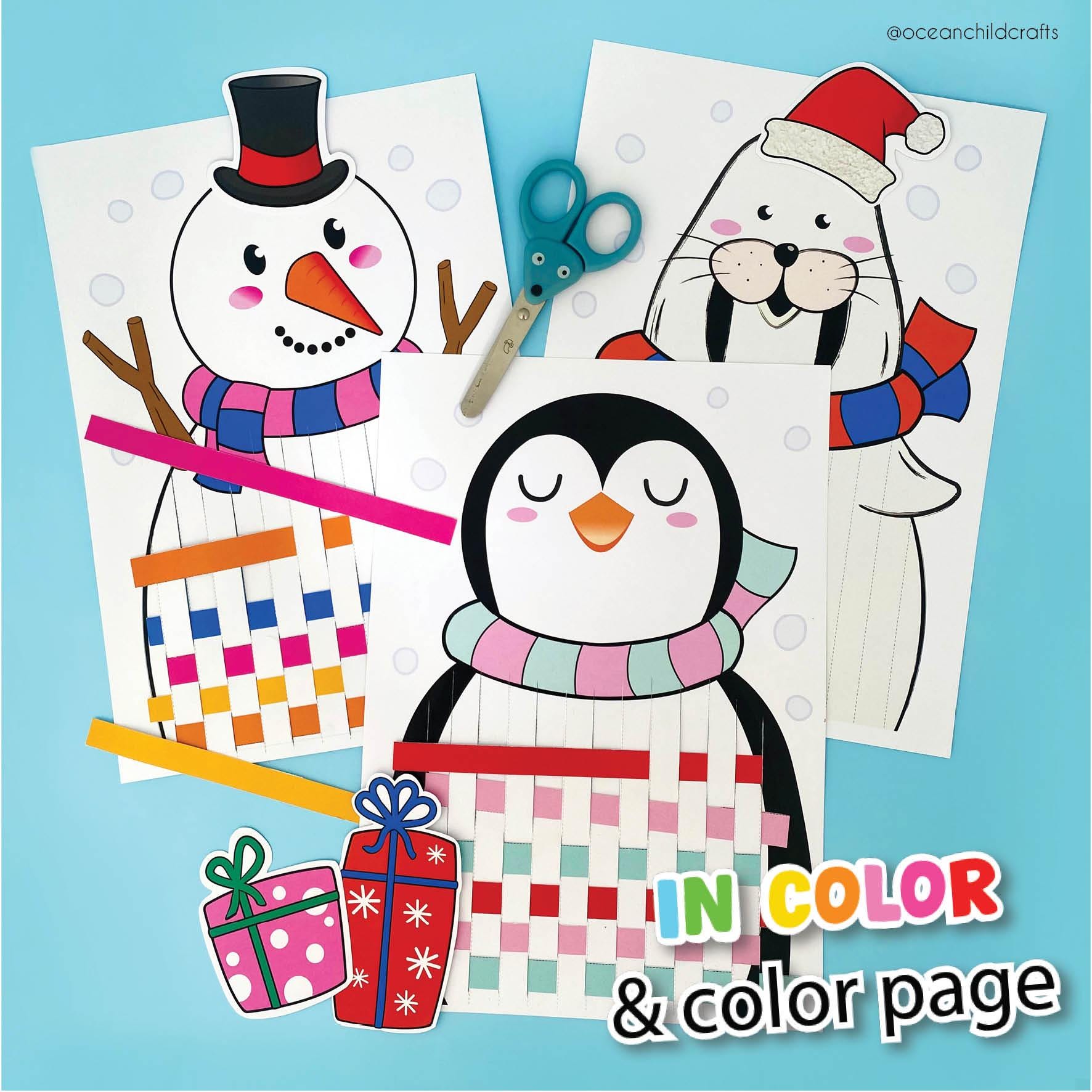Printable Winter Bundle Art Activity Kids: Snowman Penguin Polarbear ...