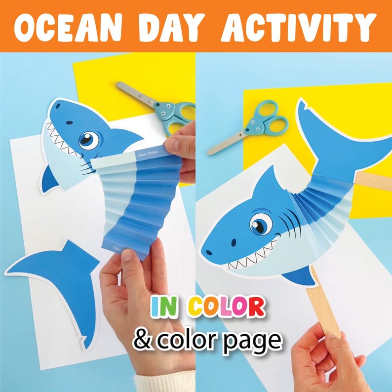 Shark Craft Printable Ocean Animals Coloring Page Activity Summer Camp ...