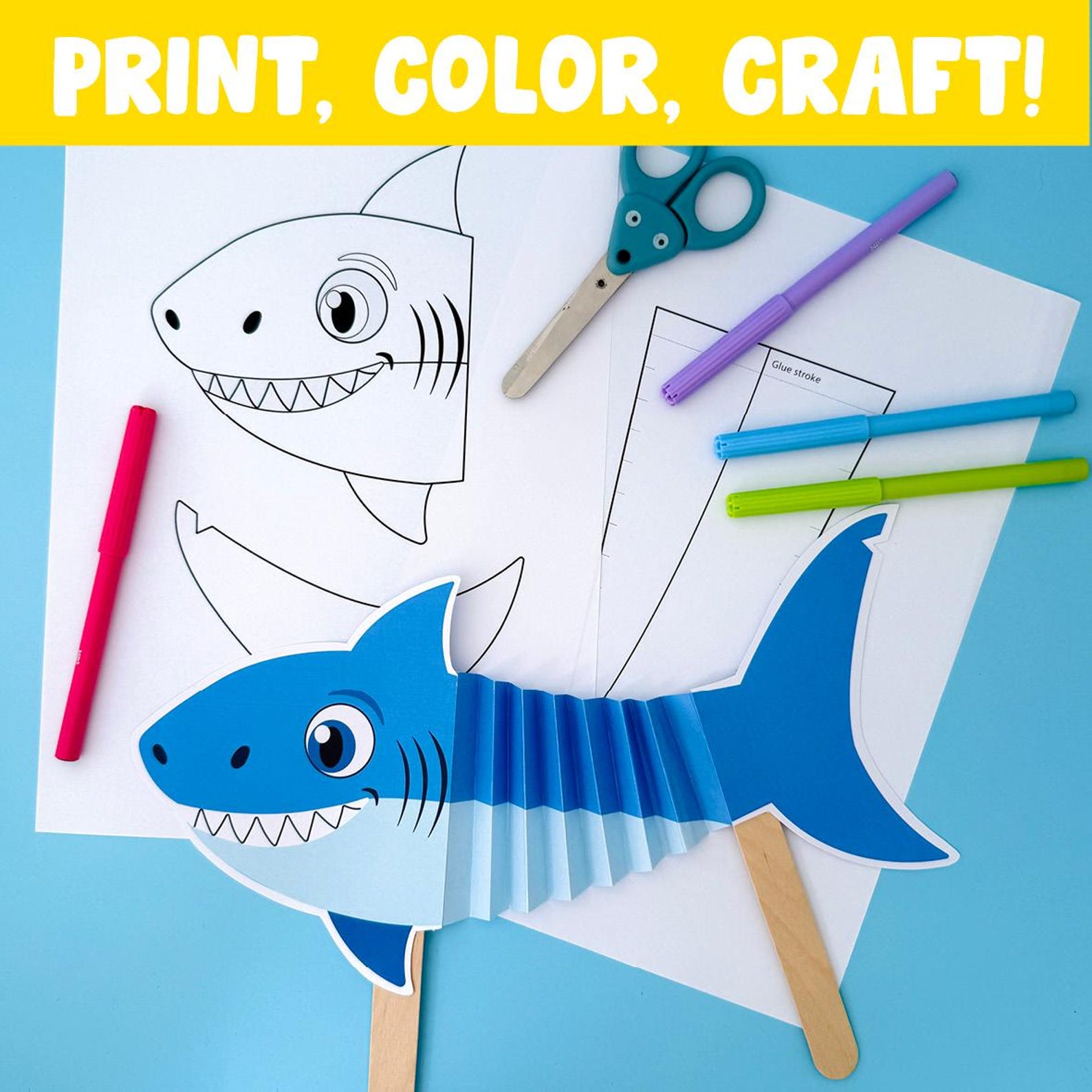 Shark Craft Printable Ocean Animals Coloring Page Activity Summer Camp ...