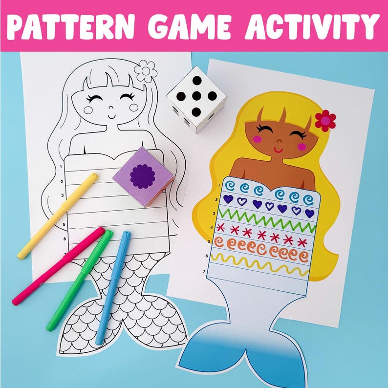 Roll a Mermaid Game Printable – Pattern Learning Dice Activity, Ocean ...