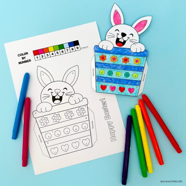 Printable Color by Code Easter Bunny Craft Pop up Card Spring Activity ...