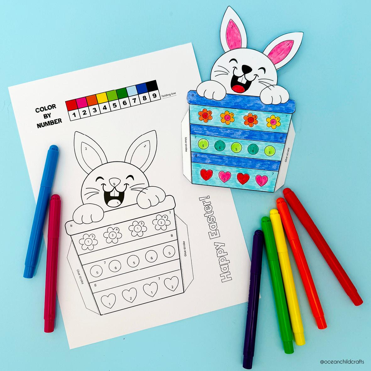 Printable Color by Code Easter Bunny Craft Pop up Card Spring Activity ...