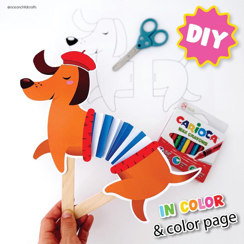 Dancing Dog Craft for Kids Pets Activities Cut & Color Printable ...