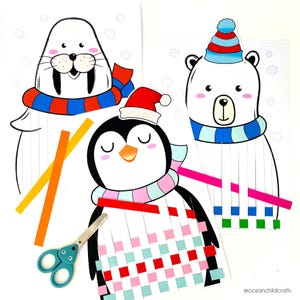 Printable Winter Bundle Art Activity Kids: Snowman Penguin Polarbear ...